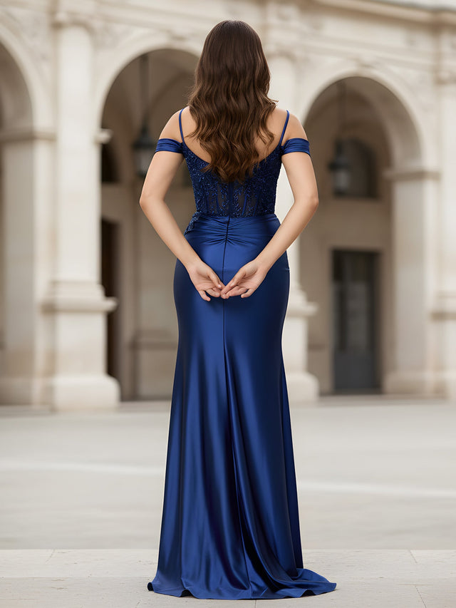 Robe Fourreau avec Corset Appliqué à Hors de l'Épaule et Fente ...