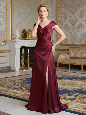 Robe Mère de Mariée – Robe Fourreau à Col en V Drapé avec Mancherons et ...