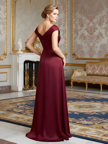 Robe Mère de Mariée – Robe Fourreau à Col en V Drapé avec Mancherons et ...