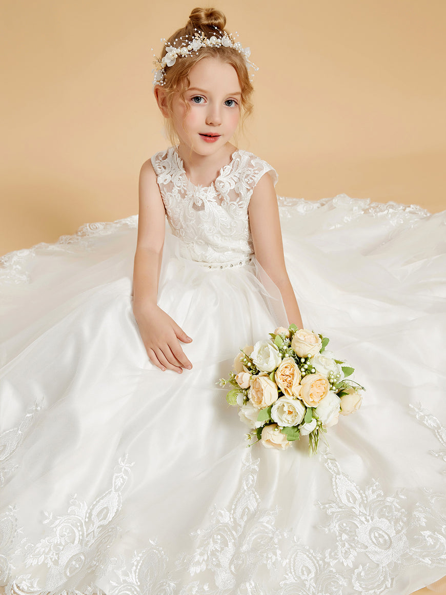 BABARONI Tulle Dentelle Blanc Robes de Fille A-ligne Illusion Sans ...