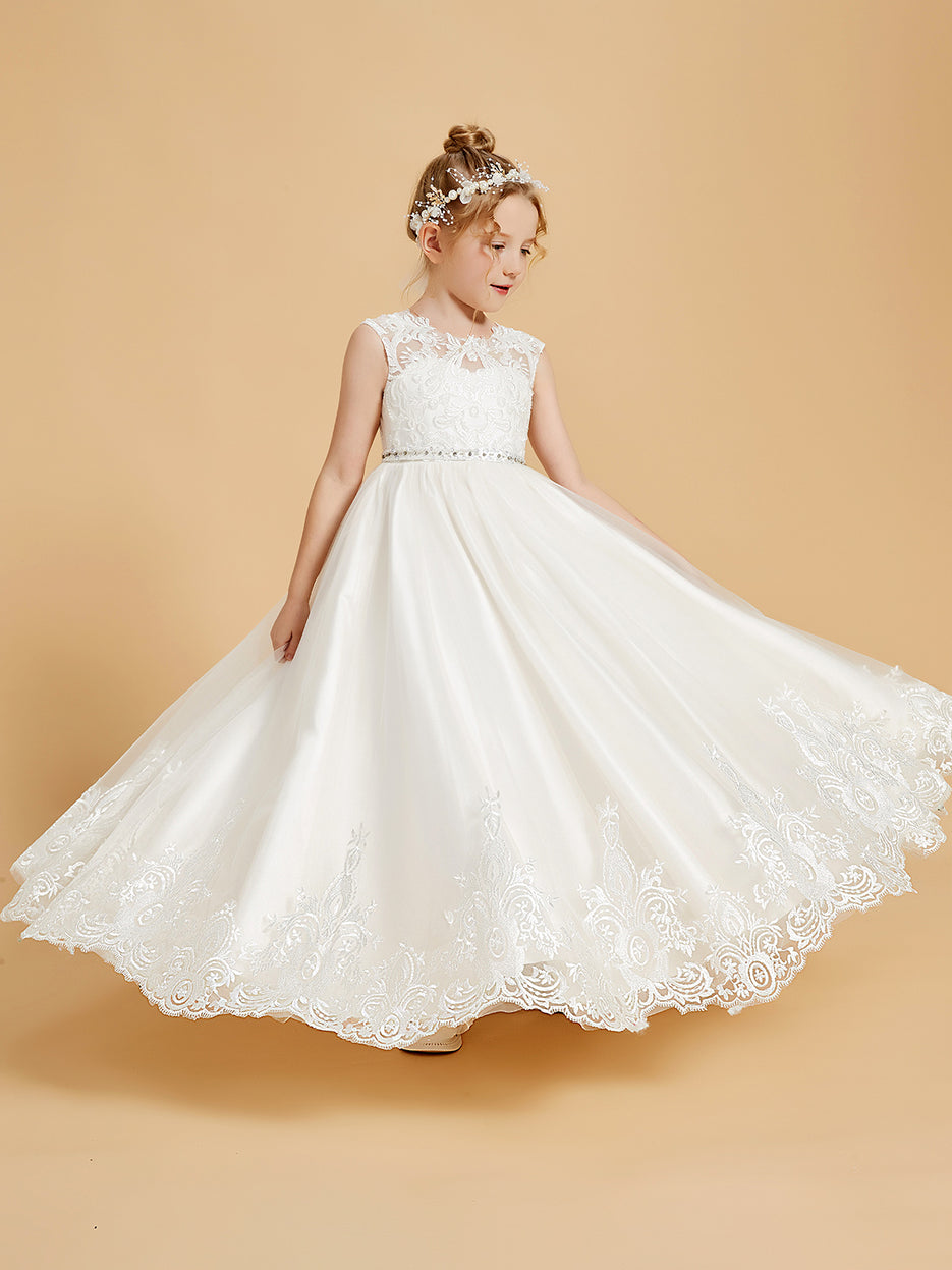 Charmantes Robes de Fille Sans Manches avec Appliques en Dentelle ...